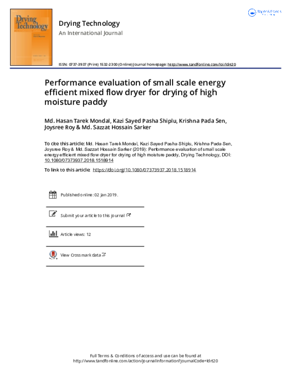 (PDF) Performance evaluation of small scale energy efficient mixed flow dryer for drying of high ...