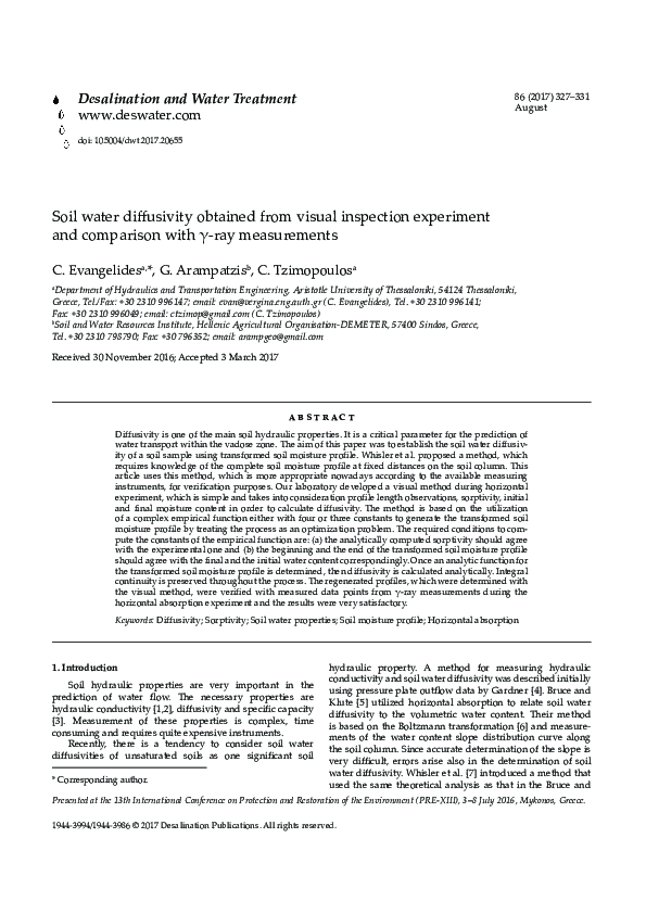(PDF) Soil Water Diffusivity: Visual vs γ-Ray Methods