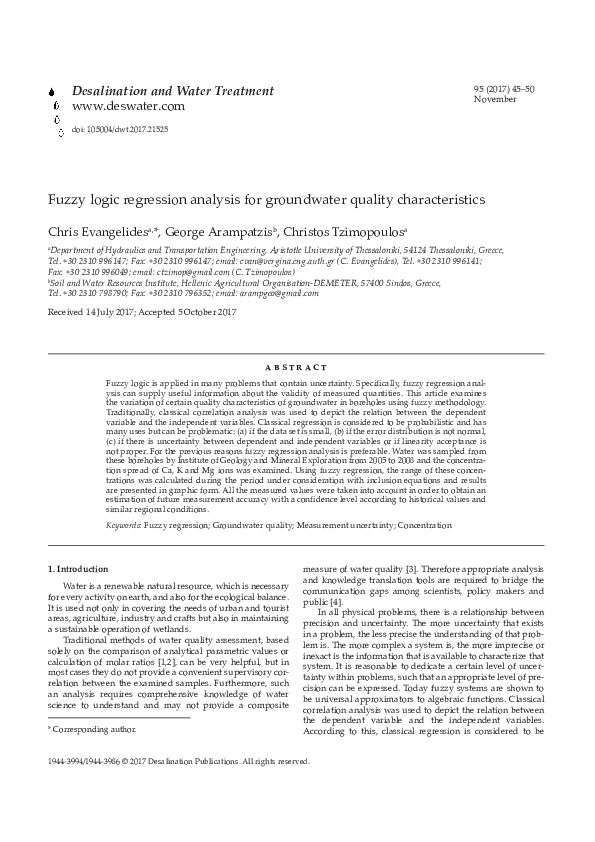 (PDF) Fuzzy logic regression analysis for groundwater quality characteristics