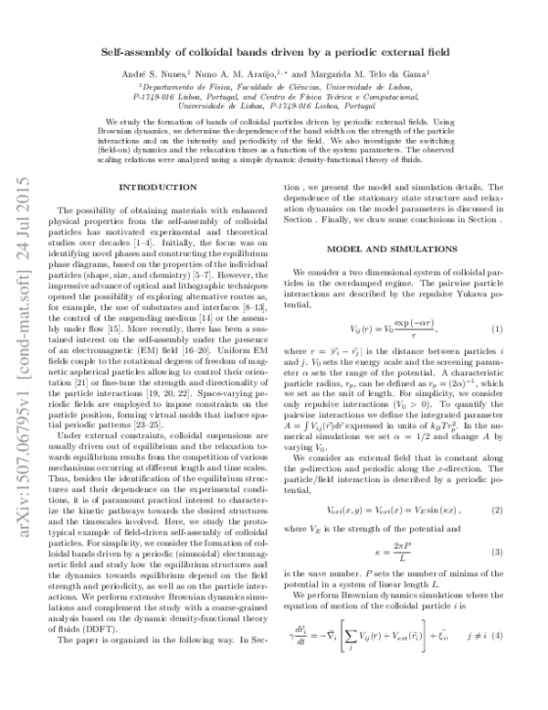 (PDF) Self-assembly of colloidal bands driven by a periodic external field