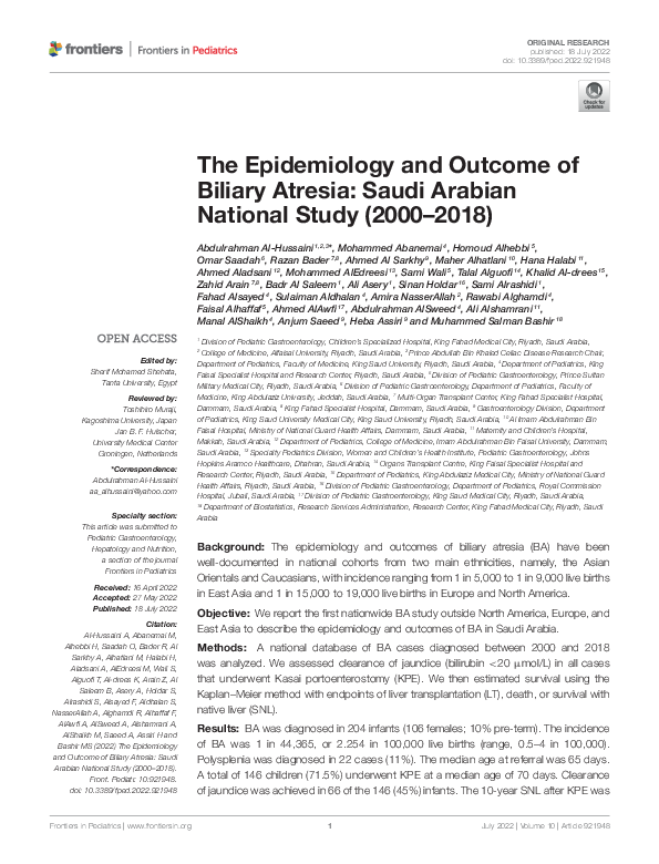 (PDF) Biliary Atresia Outcomes in Saudi Arabia (2000-2018)