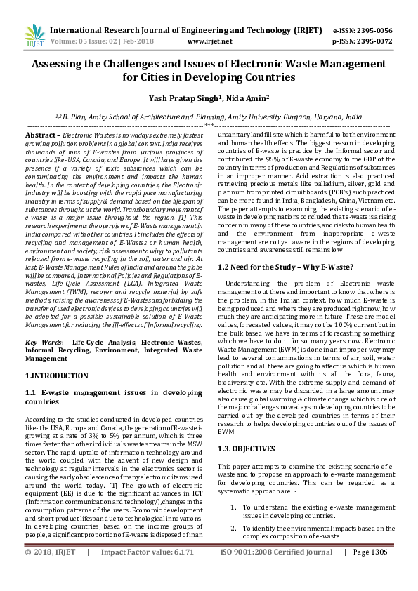 (PDF) E-Waste Management Challenges in Developing Nations