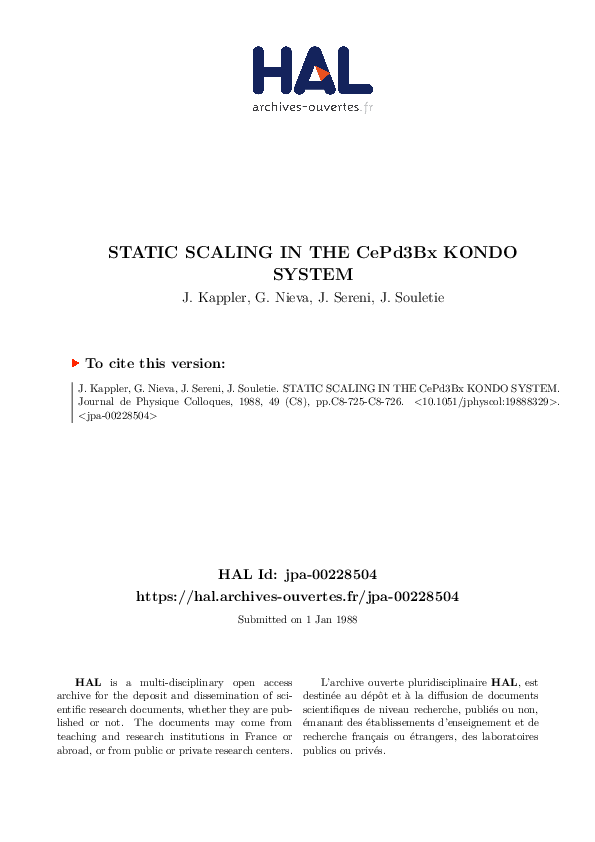 (PDF) STATIC SCALING IN THE CePd 3 B x KONDO SYSTEM