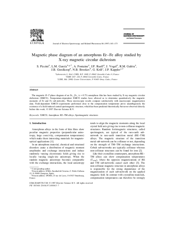 (PDF) Magnetic phase diagram of an amorphous Er–Fe alloy studied by X ...