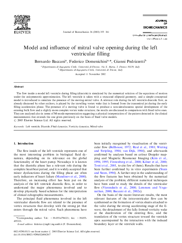 (PDF) Model and influence of mitral valve opening during the left ventricular filling