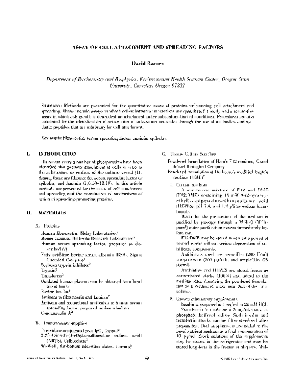 (PDF) Assay of cell attachment and spreading factors