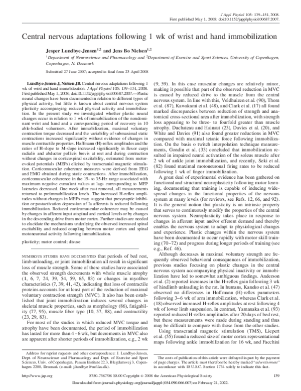 (PDF) Central nervous adaptations following 1 wk of wrist and hand ...