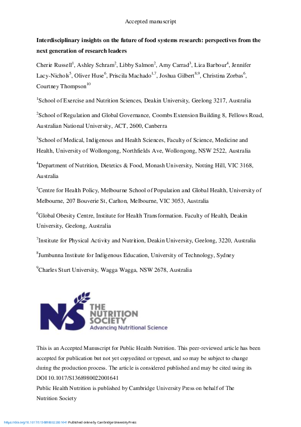 (PDF) Interdisciplinary insights on the future of food systems research ...