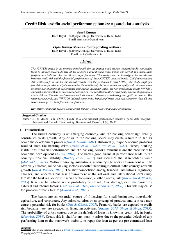 (PDF) Credit Risk and financial performance banks: a panel data analysis
