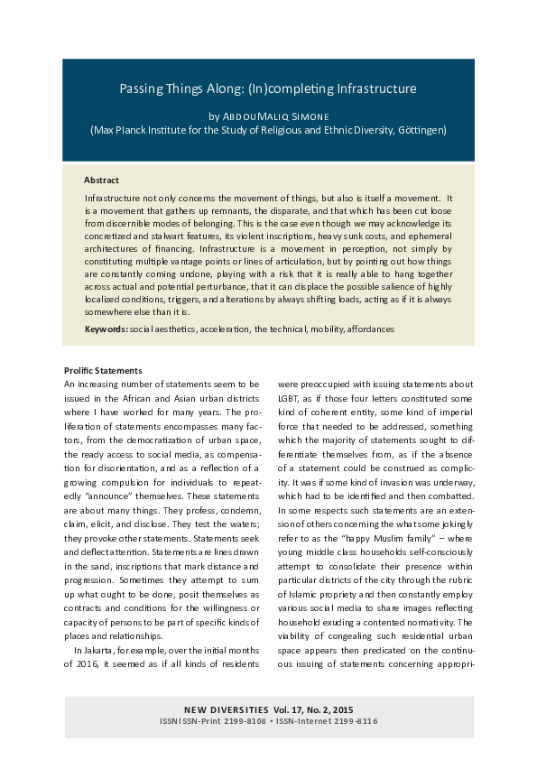 (PDF) Passing things along: (In)completing infrastructure