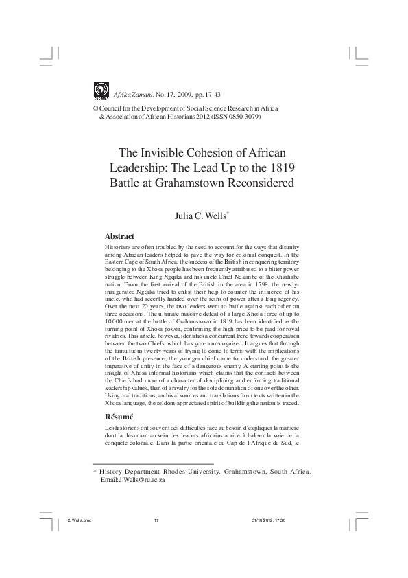 (PDF) 2 - The Invisible Cohesion of African Leadership: The Lead Up to ...