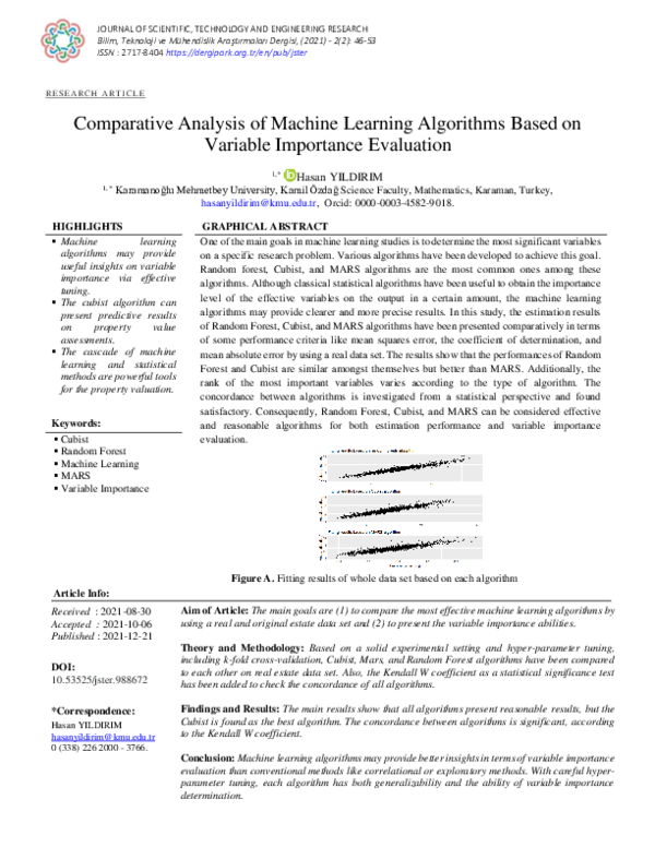 (PDF) Comparative Analysis of Machine Learning Algorithms Based on Variable Importance Evaluation