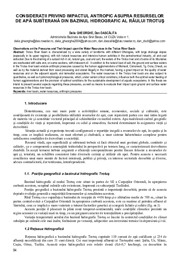 (PDF) CONSIDERATII PRIVIND IMPACTUL ANTROPIC ASUPRA RESURSELOR DE APA ...