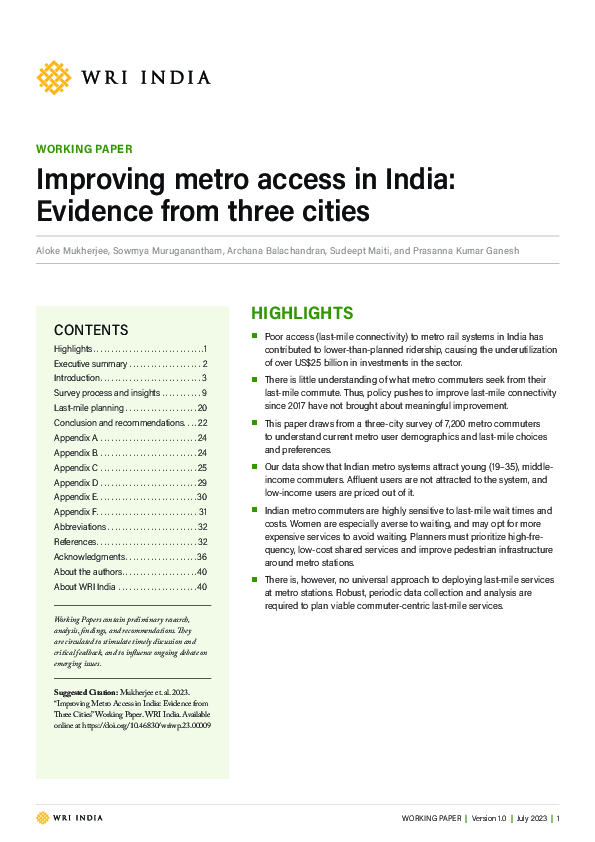 (PDF) Improving Metro Access in India: Evidence from Three Cities