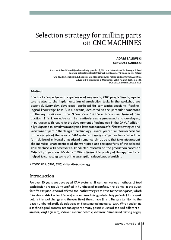 (PDF) Selection strategy for milling parts on CNC Machines