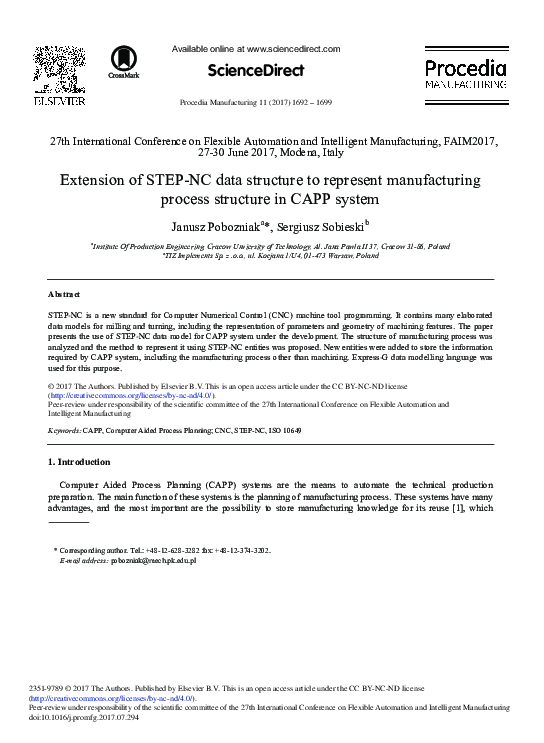 (PDF) Extension of STEP-NC Data Structure to Represent Manufacturing Process Structure in CAPP ...