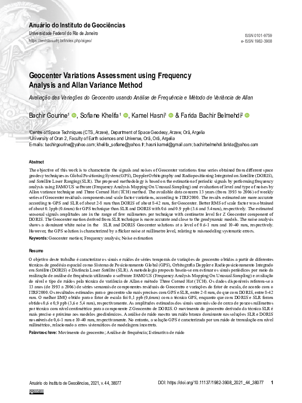 (PDF) Geocenter Variations Assessment using Frequency Analysis and ...