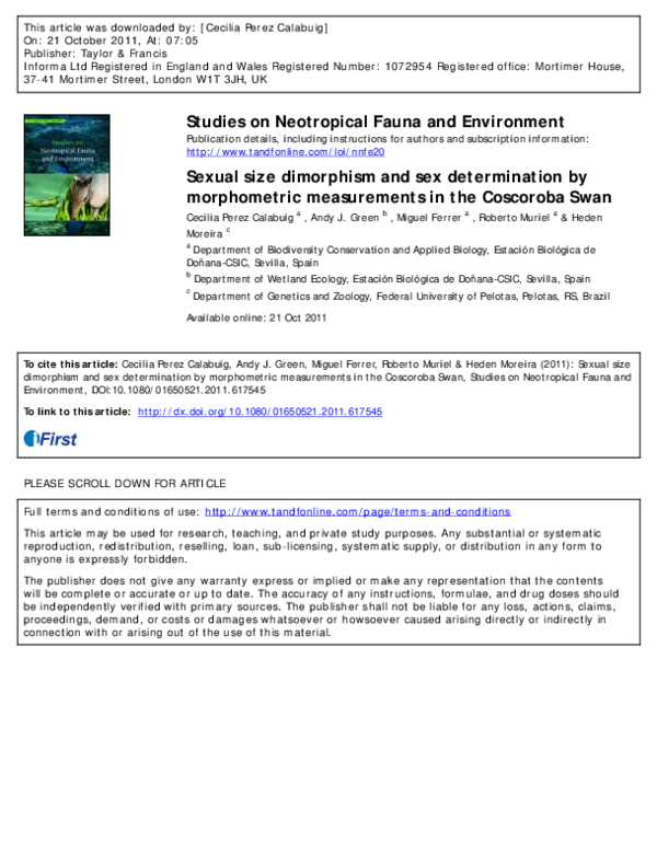 Pdf Sexual Size Dimorphism And Sex Determination By Morphometric
