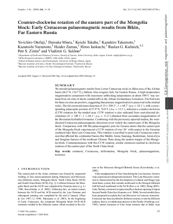 (PDF) Counter-clockwise rotation of the eastern part of the Mongolia ...
