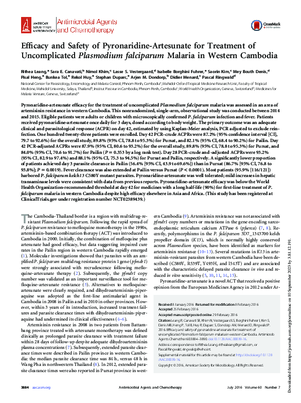 (PDF) Efficacy and safety of pyronaridine-artesunate for the treatment ...