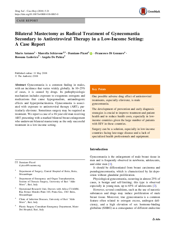 Pdf Bilateral Mastectomy As Radical Treatment Of Gynecomastia Secondary To Antiretroviral