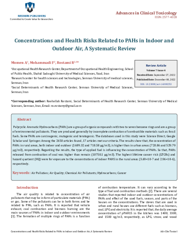 (PDF) Concentrations and Health Risks Related to PAHs in Indoor and ...