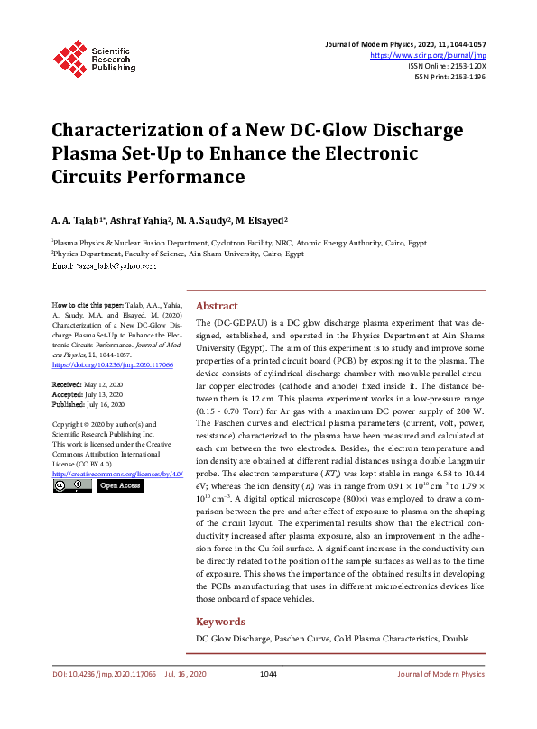 (PDF) Characterization of a New DC-Glow Discharge Plasma Set-Up to ...