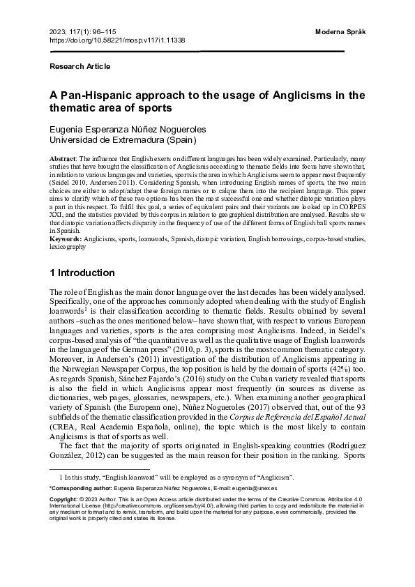(PDF) A Pan-Hispanic approach to the usage of Anglicisms in the ...