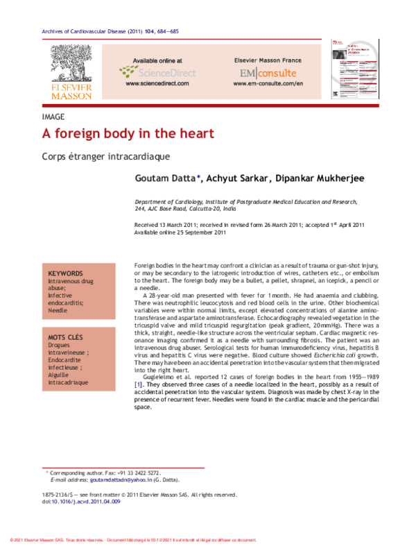 (PDF) A foreign body in the heart