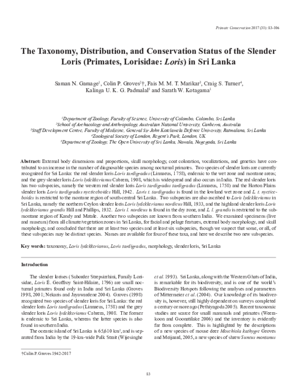(PDF) The Taxonomy , Distribution , and Conservation Status of the ...