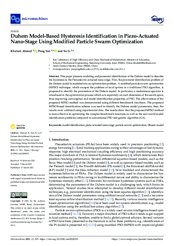 Pdf Duhem Model Based Hysteresis Identification In Piezo Actuated Nano Stage Using Modified 3684