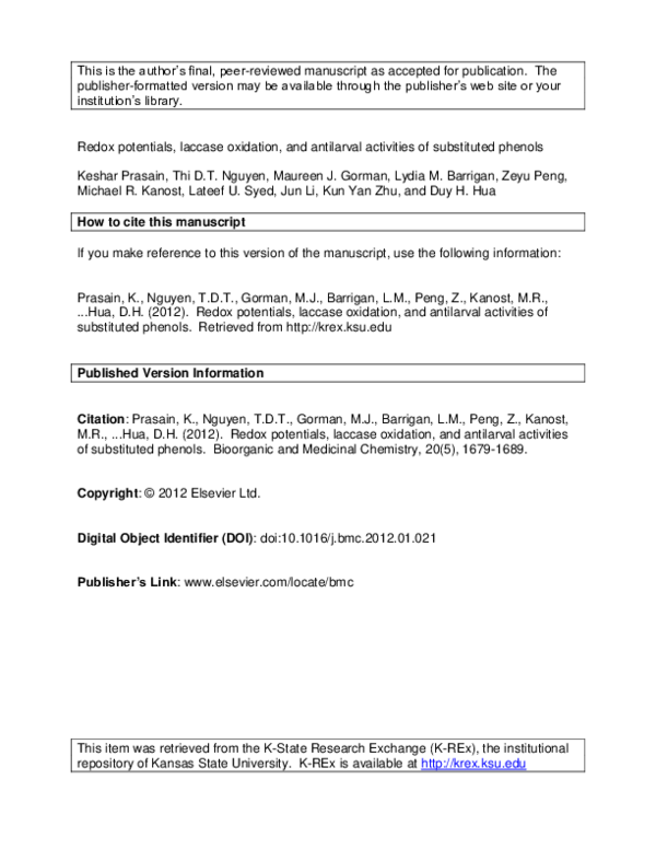 (PDF) Redox potentials, laccase oxidation, and antilarval activities of ...