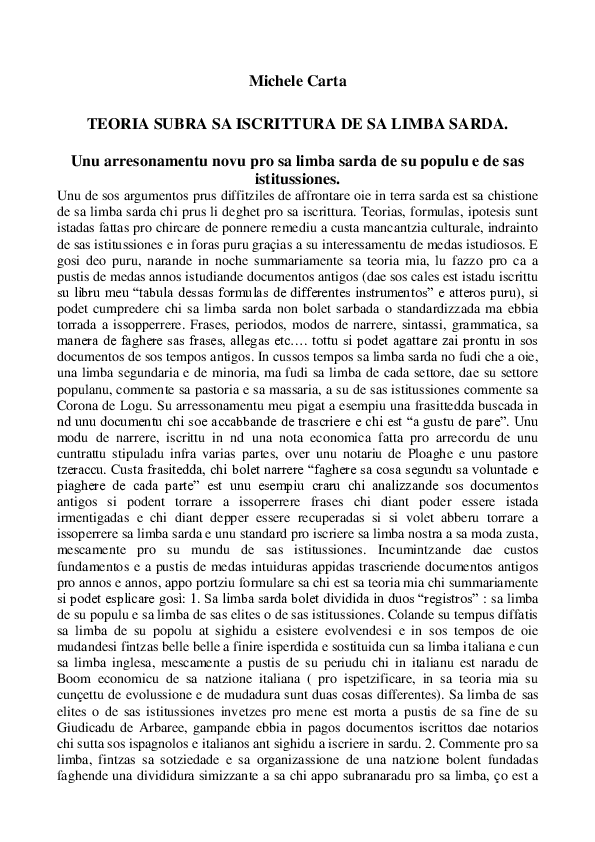 (PDF) Michele Carta TEORIA SUBRA SA ISCRITTURA DE SA LIMBA SARDA. Unu ...