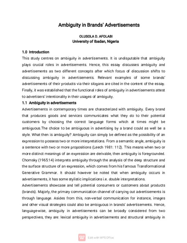 (PDF) Ambiguity in Brands' Advertisements
