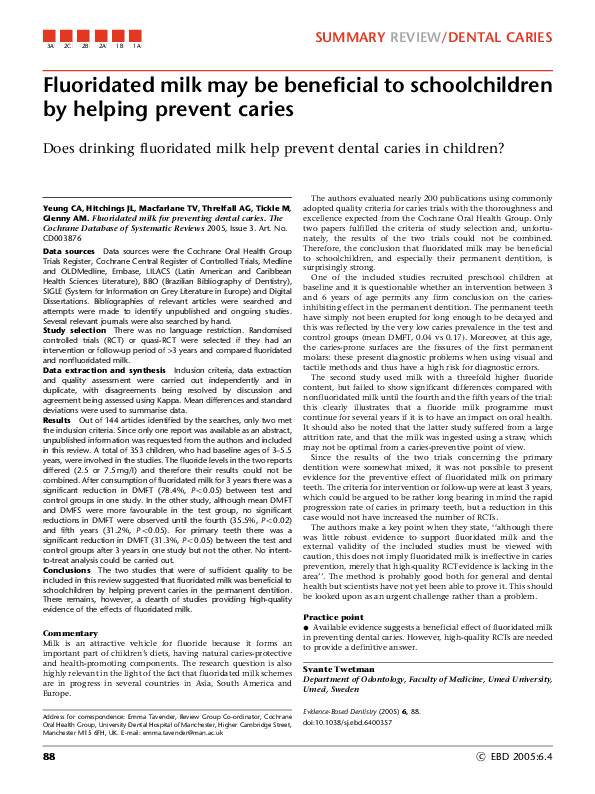 (PDF) Fluoridated milk may be beneficial to schoolchildren by helping ...
