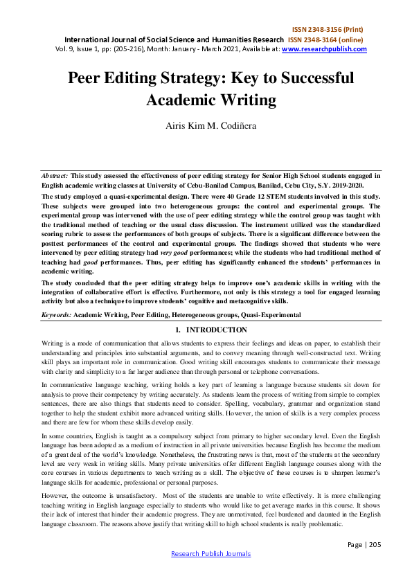 (PDF) Peer Editing Strategy: Key to Successful Academic Writing