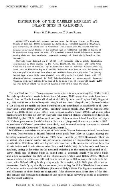 (PDF) Distribution of the Marbled Murrelet at Inland Sites in California