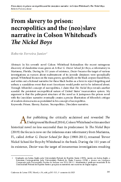 (PDF) From slavery to prison: necropolitics and the (neo)slave ...