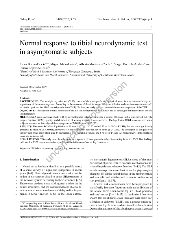 (PDF) Normal response to tibial neurodynamic test in asymptomatic subjects