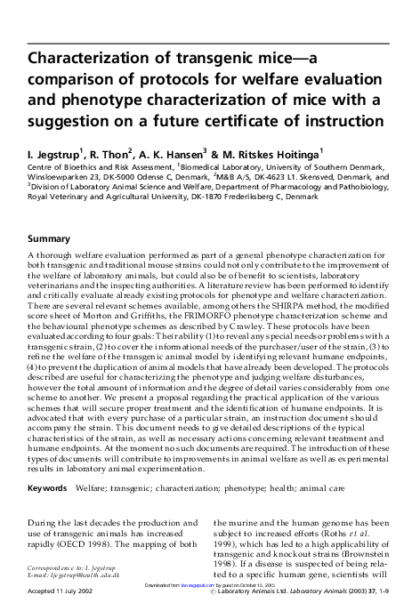 (PDF) Characterization of transgenic mice—a comparison of protocols for ...