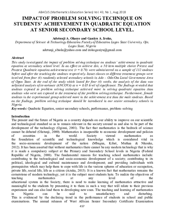 (PDF) IMPACTOF PROBLEM SOLVING TECHNIQUE ON STUDENTS' ACHIEVEMENT IN ...