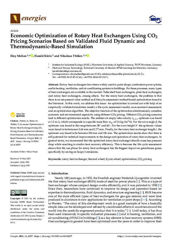 (PDF) Economic Optimization of Rotary Heat Exchangers Using CO2 Pricing ...
