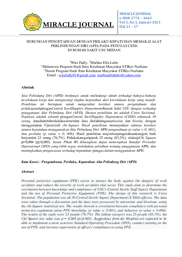 (PDF) Hubungan Pengetahuan Dengan Prilaku Kepatuhan Memakai Alat ...