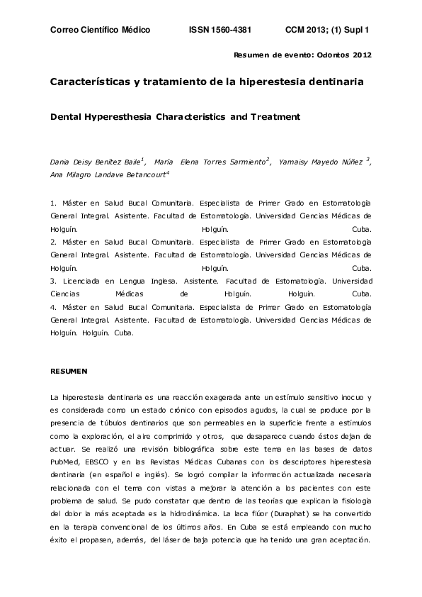 (PDF) Características y tratamiento de la hiperestesia dentinaria