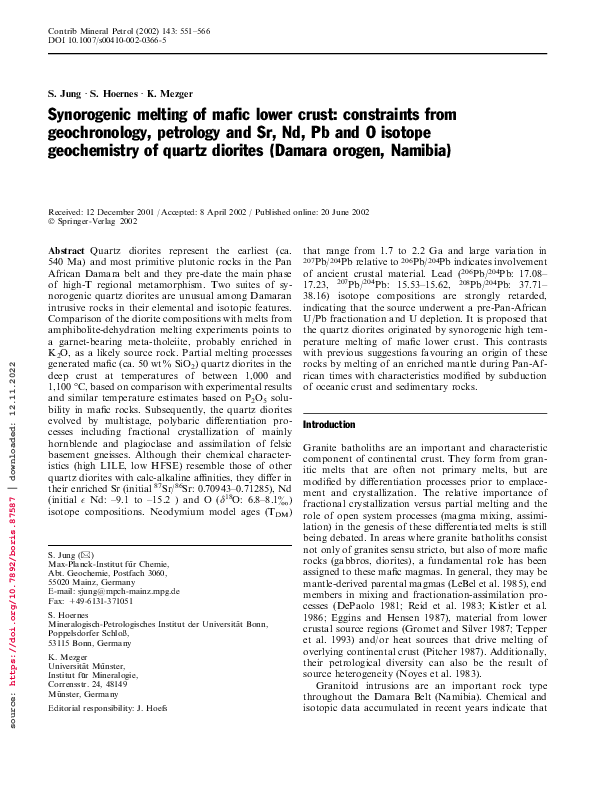 (PDF) Synorogenic melting of mafic lower crust: constraints from ...