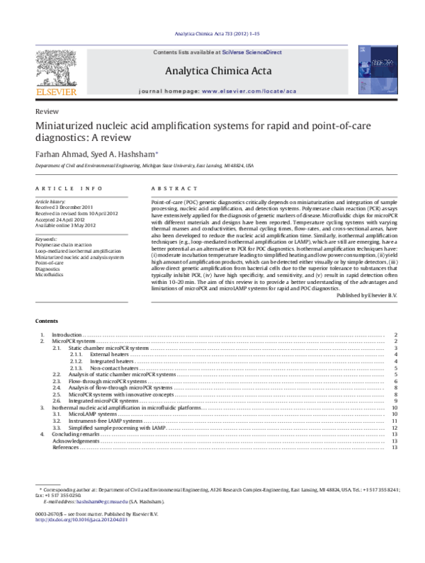 (PDF) Miniaturized nucleic acid amplification systems for rapid and point-of-care diagnostics: A ...