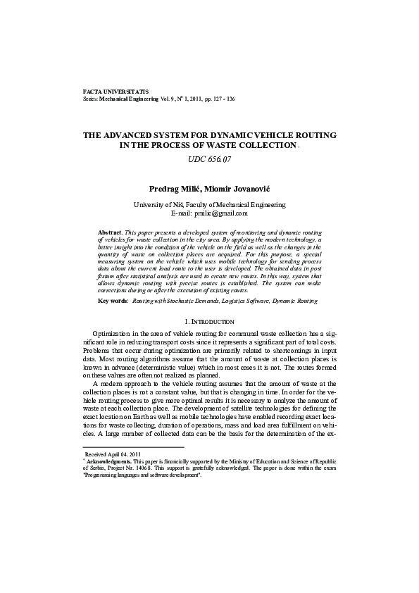 (PDF) The advanced system for dynamic vehicle routing in the process of ...