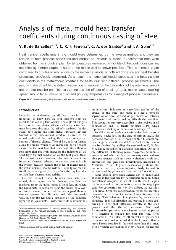 (PDF) Analysis of metal mould heat transfer coefficients during ...