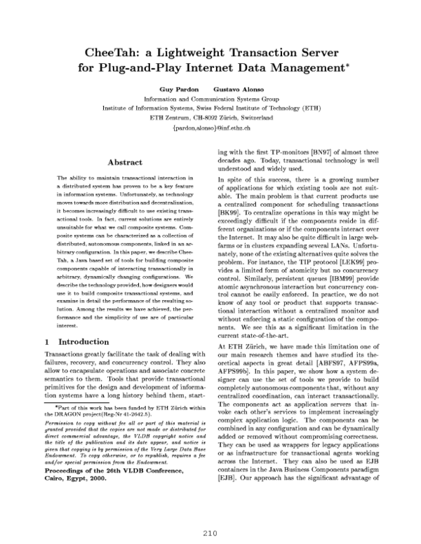 (PDF) Cheetah: a lightweight transaction server for plug-and-play ...