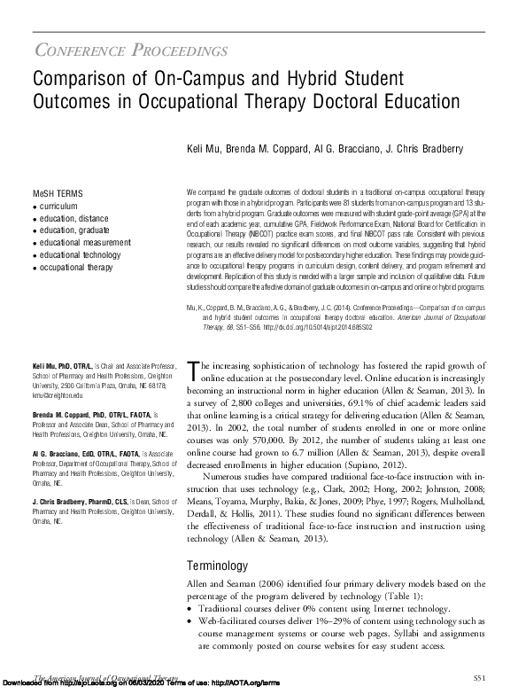 (PDF) Comparison of On-Campus and Hybrid Student Outcomes in ...